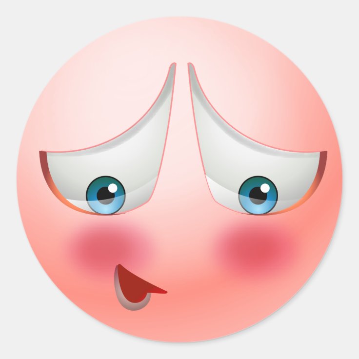 Shy blushing emoji classic round sticker | Zazzle