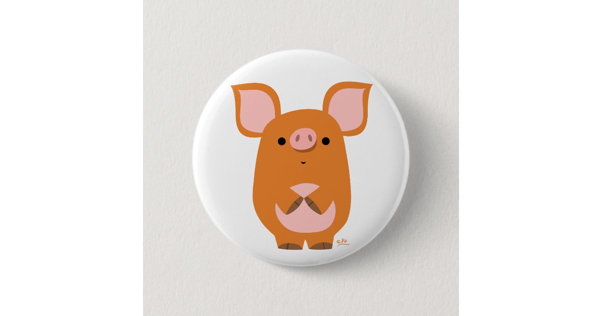 Shy Cartoon Pig button badge | Zazzle