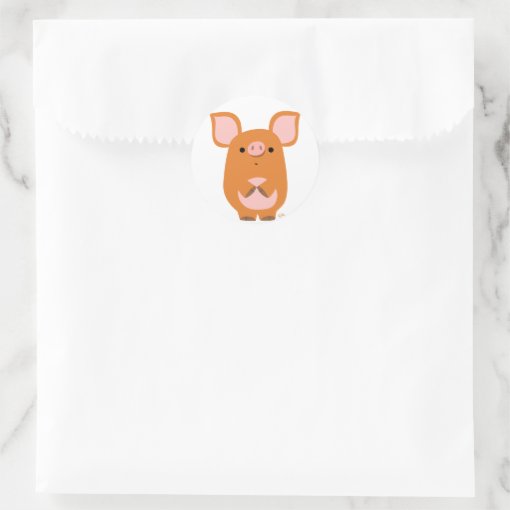 Shy Cartoon Pig round sticker | Zazzle