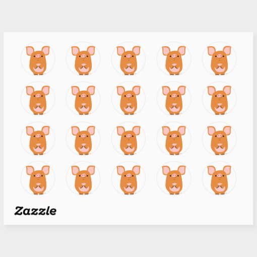 Shy Cartoon Pig round sticker | Zazzle
