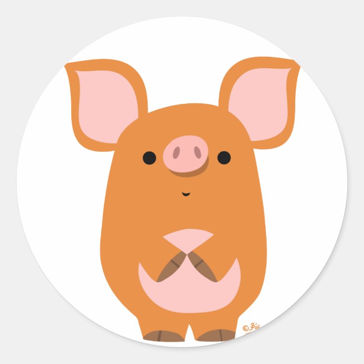 Shy Cartoon Pig round sticker | Zazzle