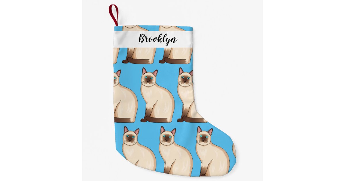 Siamese cat cartoon illustration small christmas stocking | Zazzle