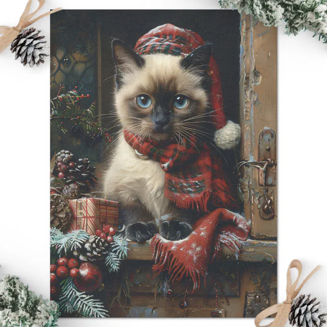 Siamese Cat Christmas Vintage Decoupage Tissue Paper | Zazzle