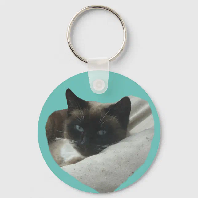 Siamese Cat Close Up Cust. BG Color Keychain | Zazzle