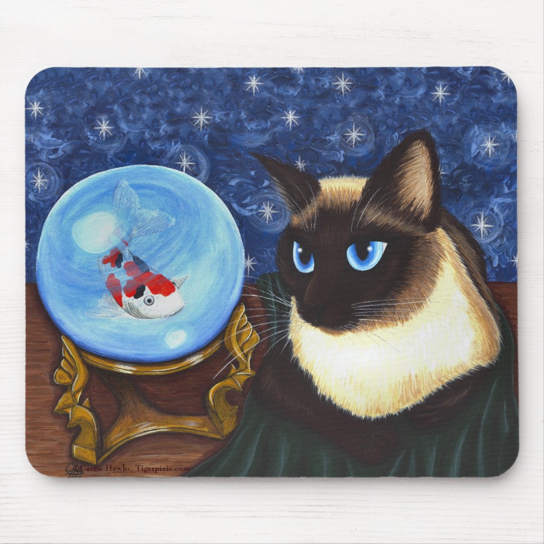 Siamese Cat Crystal Ball Koi Fortune Art Mousepad | Zazzle