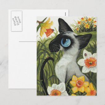 Siamese Cat Easter Spring Daffodils by BiHrLe Holiday Postcard | Zazzle