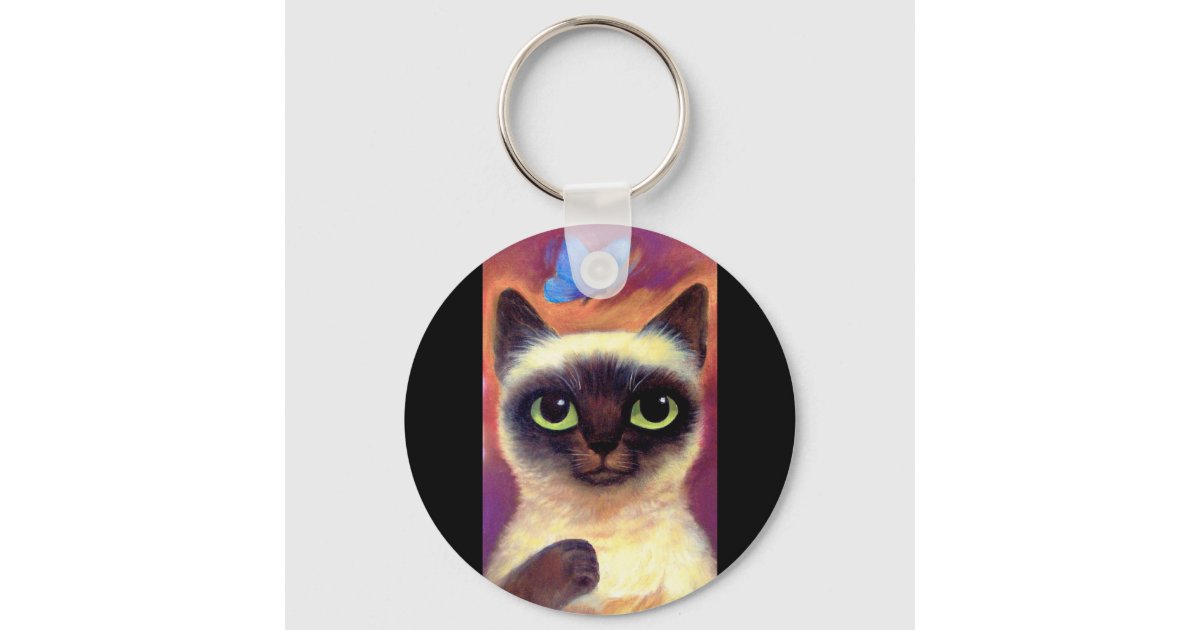 Siamese Cat Feline Butterfly Art - Multi Keychain | Zazzle