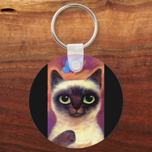 Siamese Cat Feline Butterfly Art - Multi Keychain | Zazzle