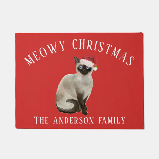 Siamese Cat Meowy Christmas Doormat | Zazzle