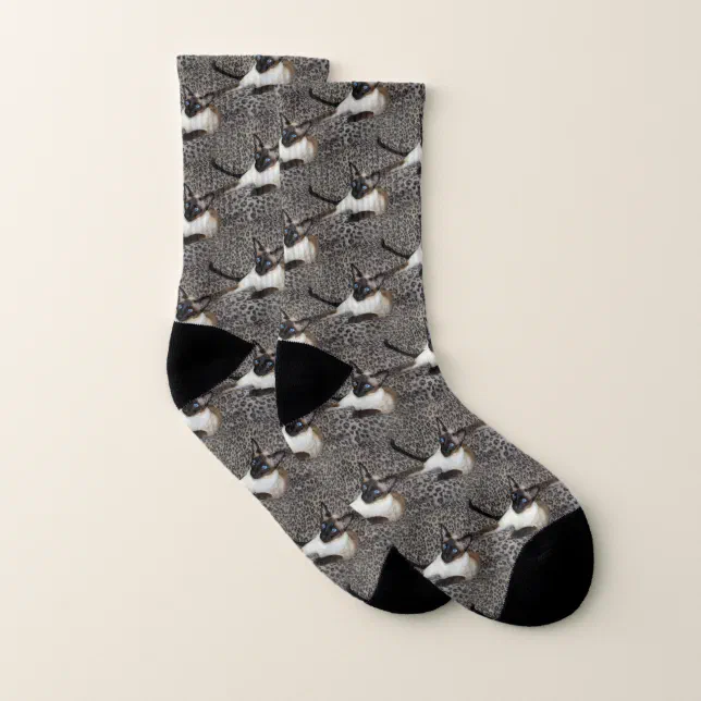 Siamese Cat on Leopard Print Wild Animal Spots Socks | Zazzle
