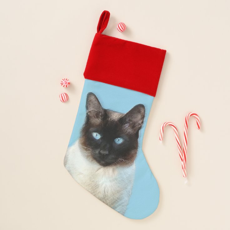 Siamese Cat Painting - Cute Original Cat Art Christmas Stocking | Zazzle