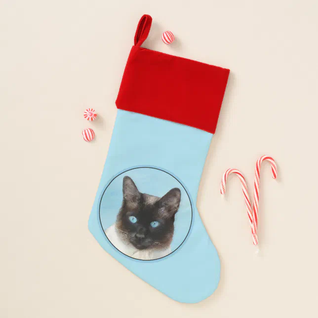 Siamese Cat Painting - Cute Original Cat Art Christmas Stocking | Zazzle