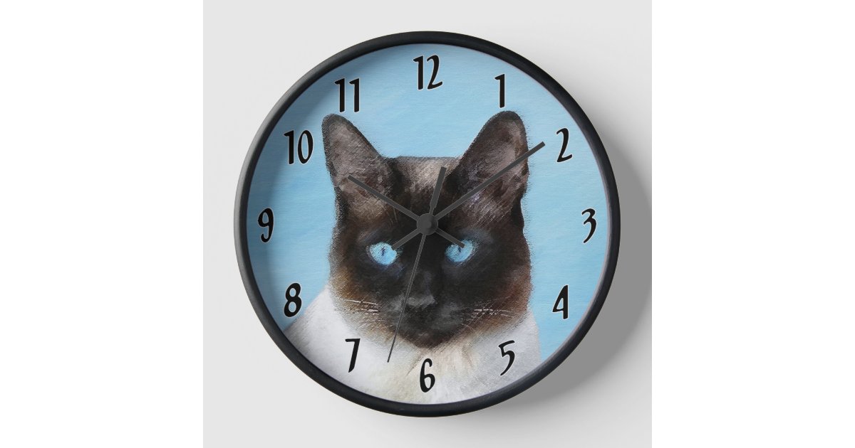 Siamese Cat Painting Original Animal Art Clock | Zazzle