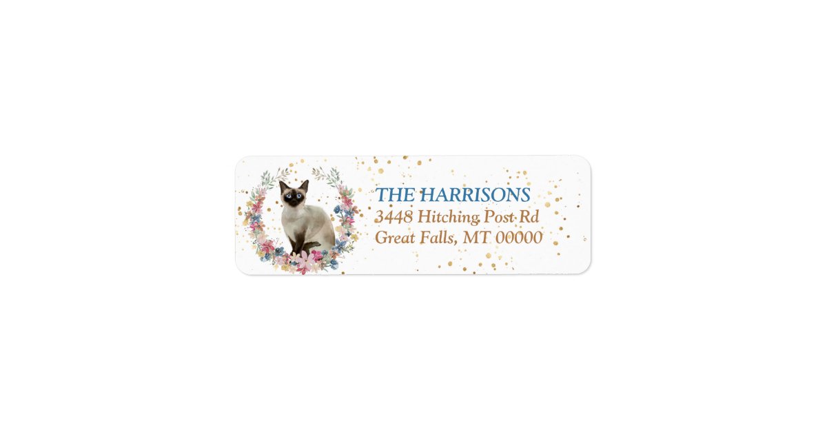 Siamese Cat Spring Flowers Wreath Label | Zazzle