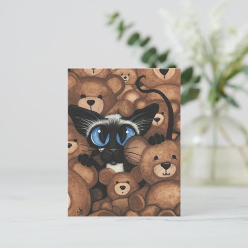 Siamese Cat Teddy Bear Hug by BiHrLe Postcard | Zazzle