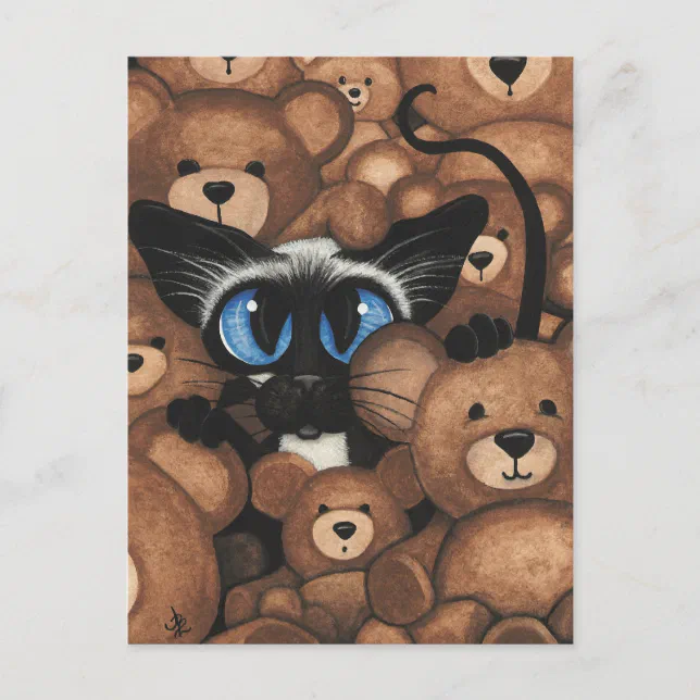 Siamese Cat Teddy Bear Hug by BiHrLe Postcard | Zazzle