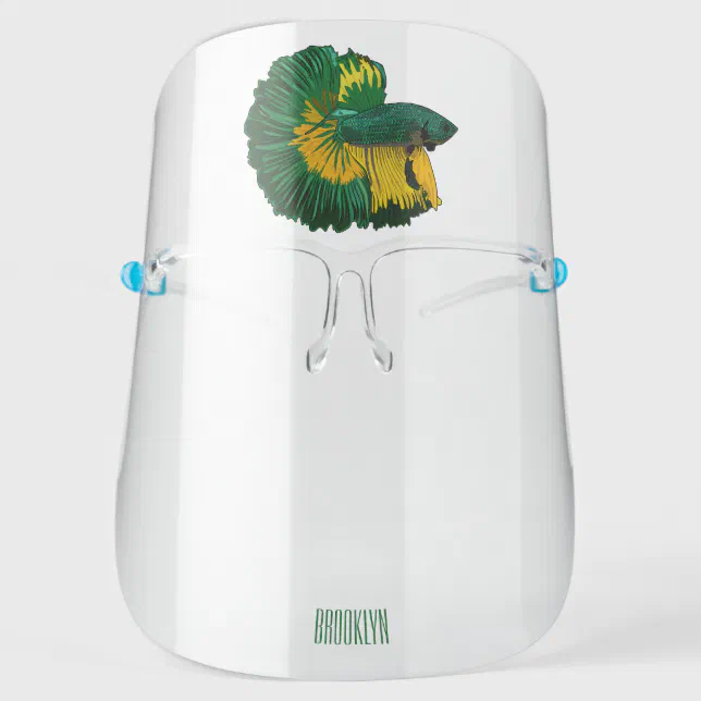 Siamese fighting fish cartoon illustration face shield | Zazzle