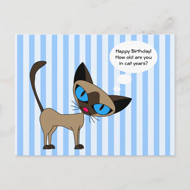 Siamese - Happy Birthday Cat Years - Postcard | Zazzle