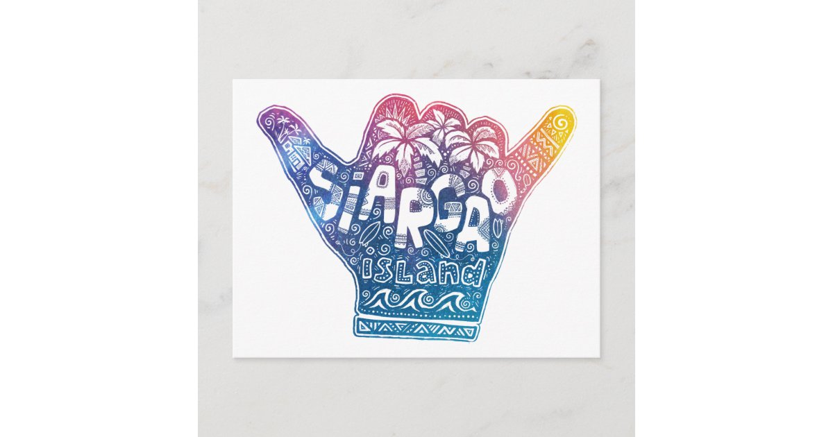 Siargao island surfing shaka hand postcard | Zazzle