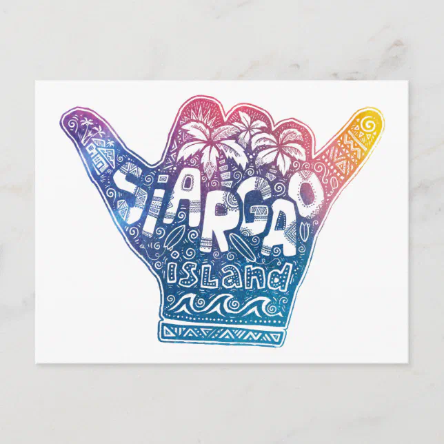 Siargao island surfing shaka hand postcard | Zazzle