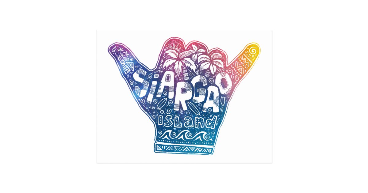 Siargao island surfing shaka hand postcard | Zazzle.com