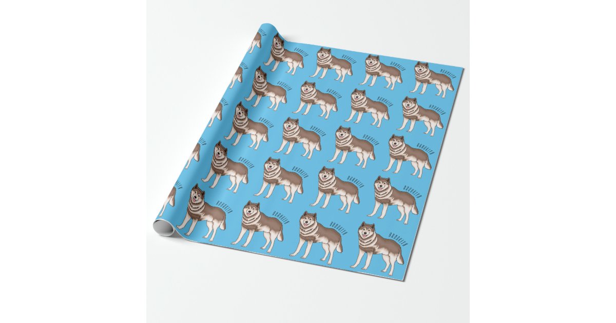 Siberian husky cartoon illustration wrapping paper | Zazzle