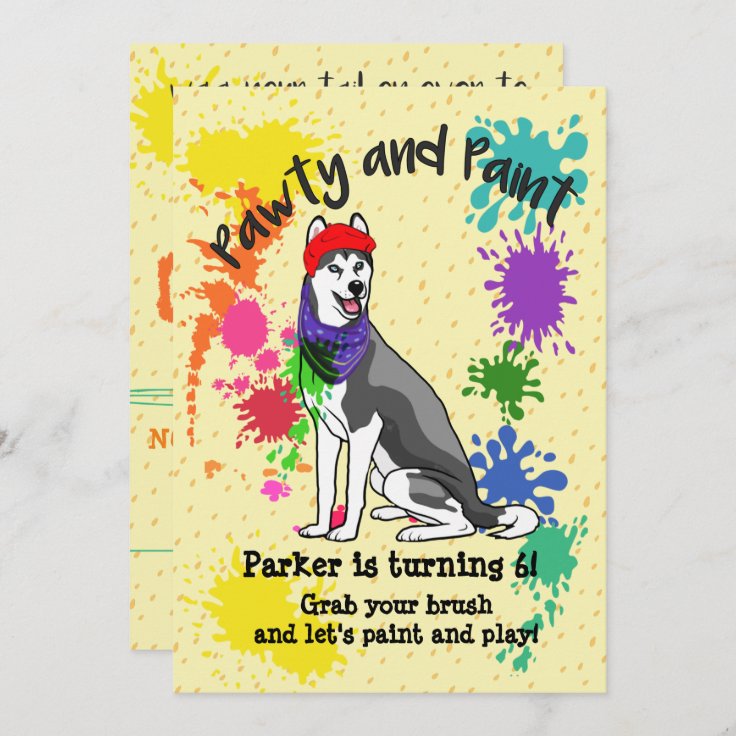 Siberian Husky Fun Art Birthday Party Invitation | Zazzle