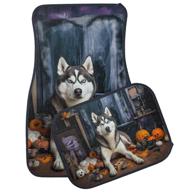 Siberian Husky Pumpkins Halloween Scary Car Floor Mat | Zazzle