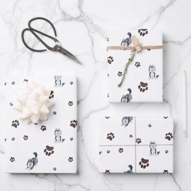Siberian Husky Puppy Dog Pet Paw Prints Tracks Wrapping Paper Sheets ...