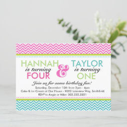 Sibling Chevron (Girls) Birthday Party Invitation | Zazzle