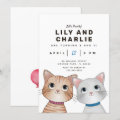 Siblings duo birthday party with two kittens invi invitation | Zazzle