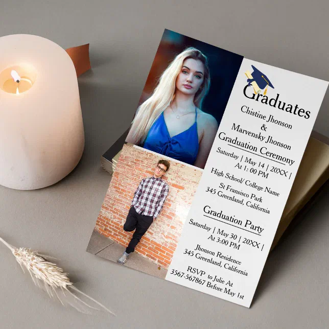 Siblings graduation ceremony 2 photo Graduation Announcement | Zazzle