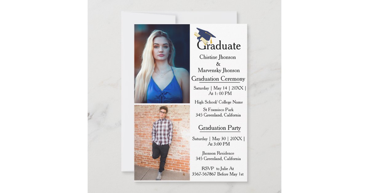 Siblings graduation ceremony 2 photo Graduation Announcement | Zazzle
