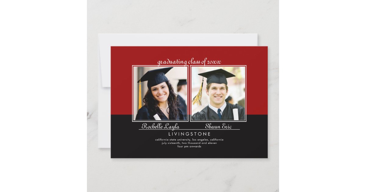 Siblings Two Photo Graduation Announcement | Zazzle
