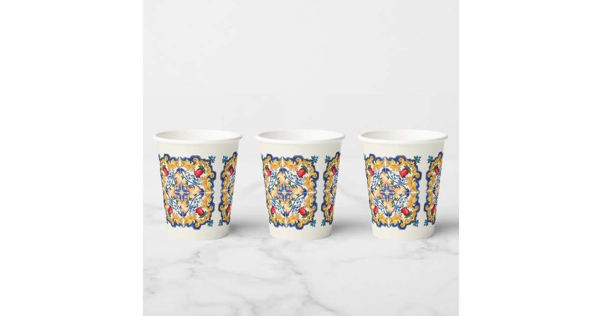 Sicilian Majolica Colorful Tile Pattern Paper Cups | Zazzle