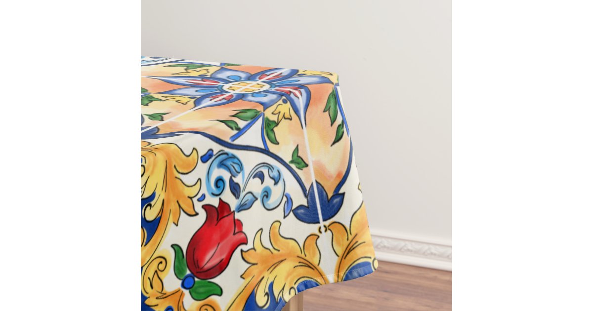 Sicilian Majolica Colorful Tile Pattern Tablecloth | Zazzle