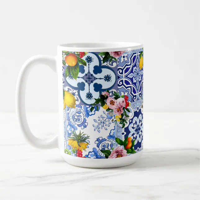 Sicilian tiles,majolica ,lemons,citrus coffee mug | Zazzle