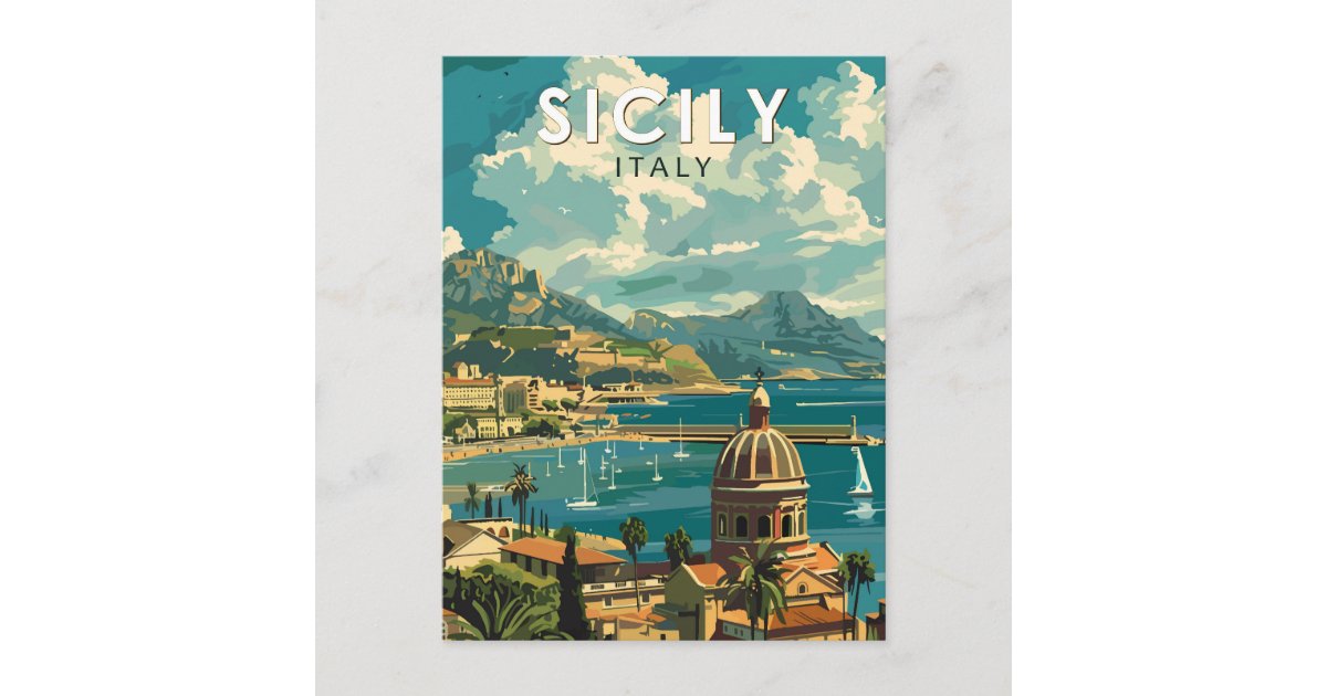 Sicily Italy Travel Art Vintage Postcard | Zazzle