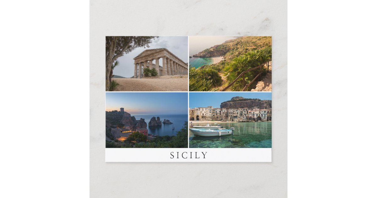 Sicily landscapes in collage souvenir postcard | Zazzle