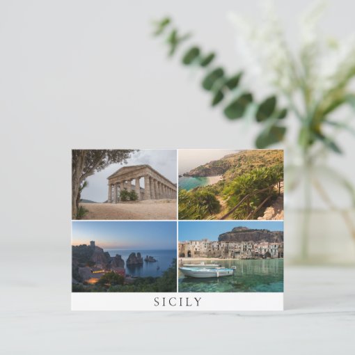 Sicily landscapes in collage souvenir postcard | Zazzle