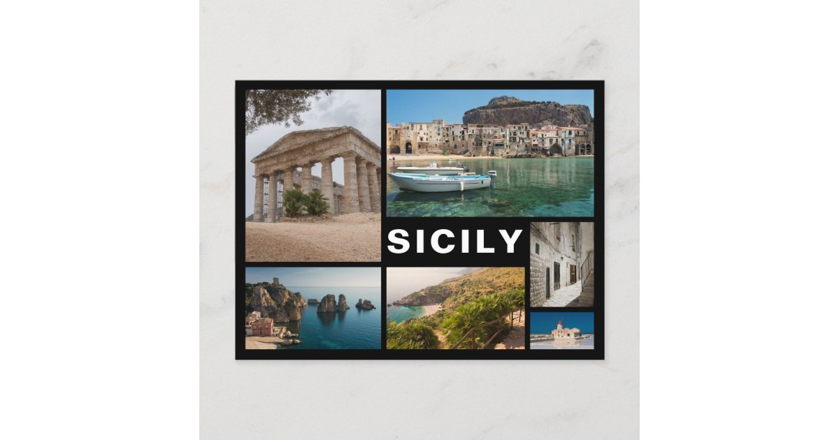 Sicily multiple image collage black postcard | Zazzle