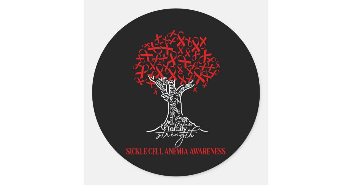 Sickle Cell Anemia Awareness Tree Ribbon Burgundy Classic Round Sticker ...