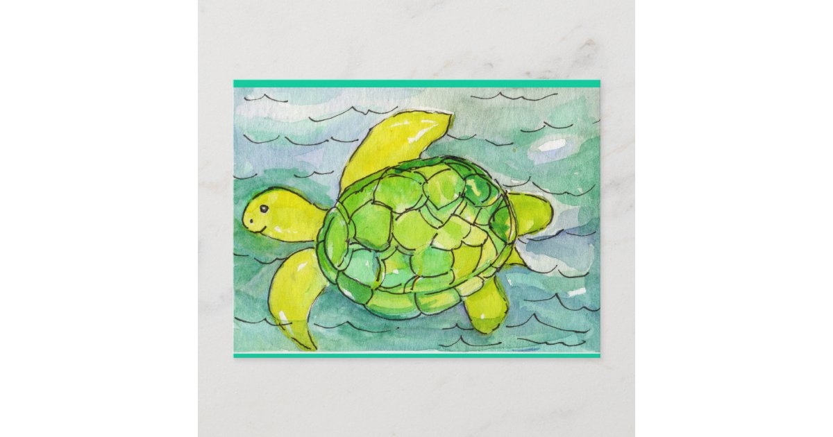 Sid the Silly Sea Turtle Original Watercolor Postcard | Zazzle