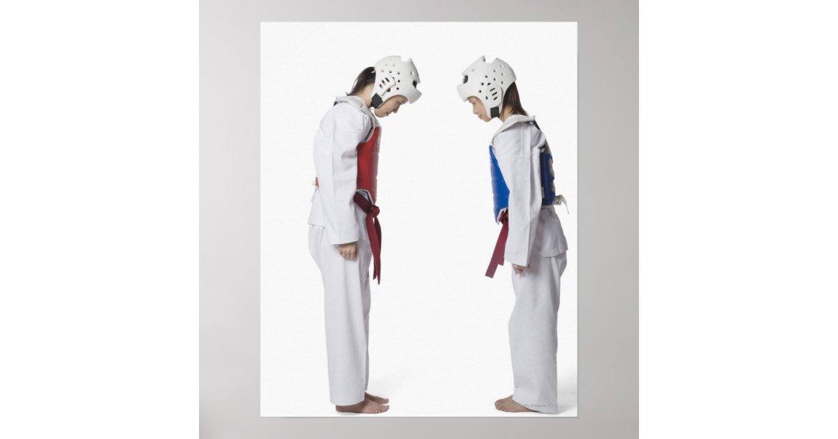 Side profile of two taekwondo players bowing poster | Zazzle