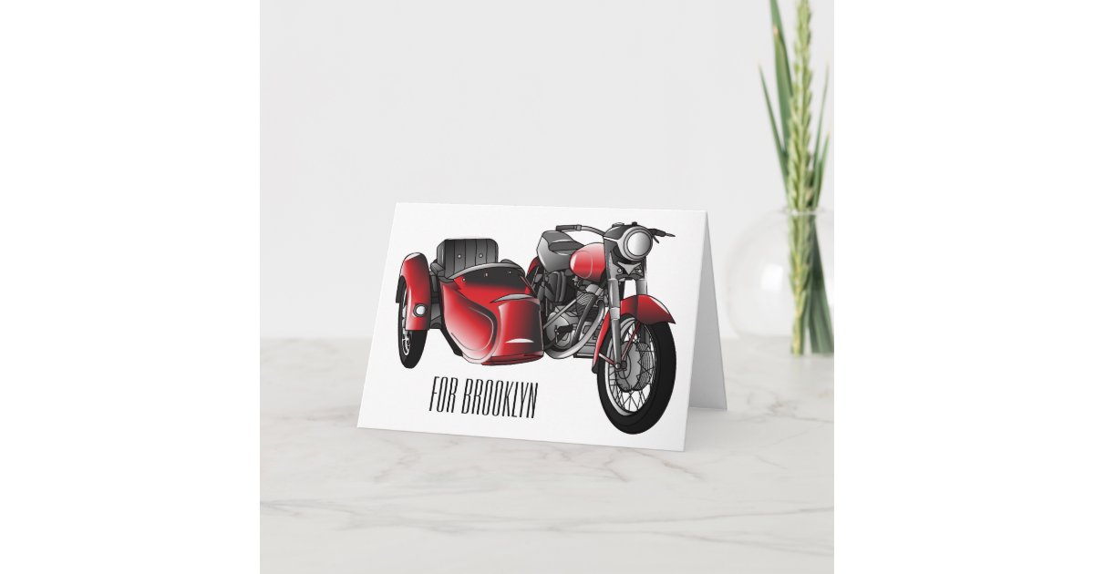 Sidecar motorcycle cartoon illustration card | Zazzle