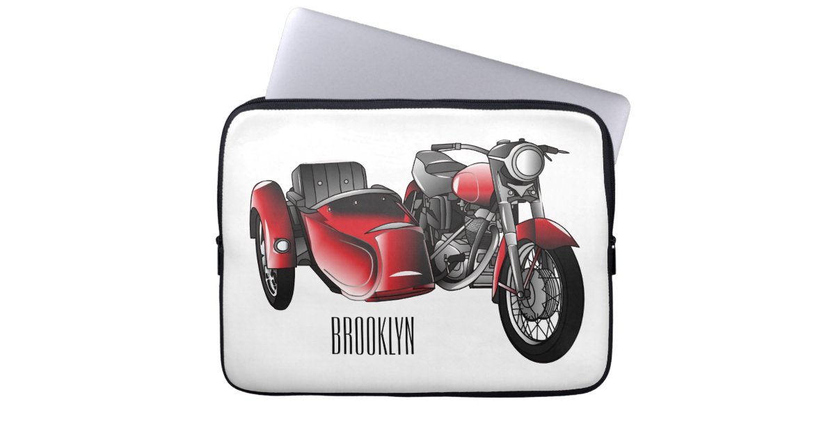 Sidecar motorcycle cartoon illustration laptop sleeve | Zazzle