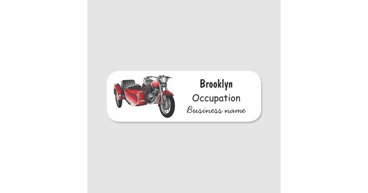 Sidecar motorcycle cartoon illustration name tag | Zazzle