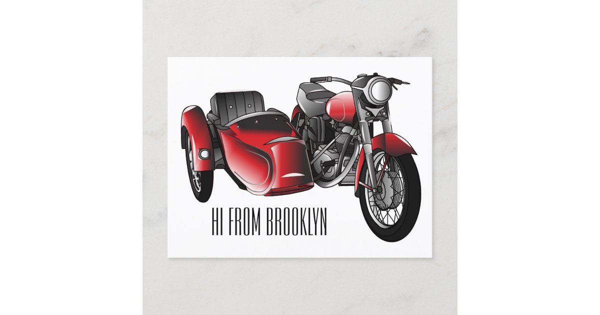 Sidecar motorcycle cartoon illustration postcard | Zazzle