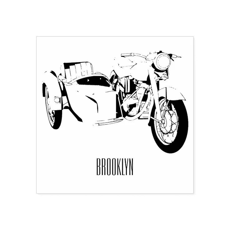 Sidecar motorcycle cartoon illustration rubber stamp | Zazzle