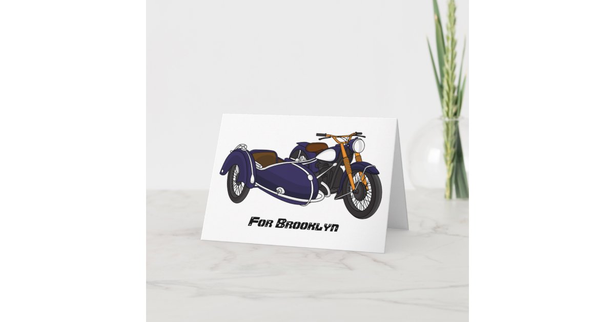 Sidecar purple motorcycle illustration card | Zazzle